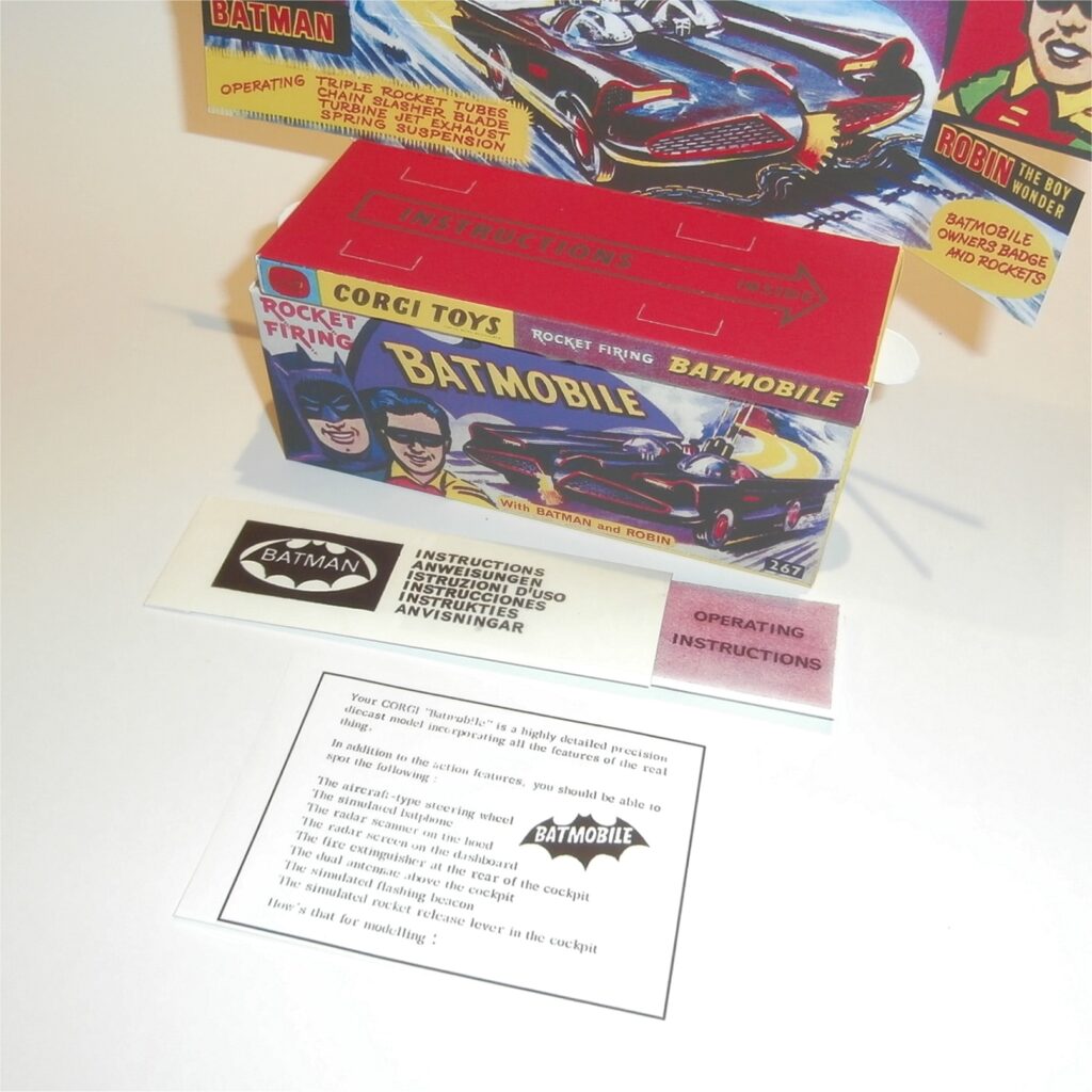 Corgi Toys 267 Batman Batmobile Repro Box 1st Issue Bat Wheel Hubs
