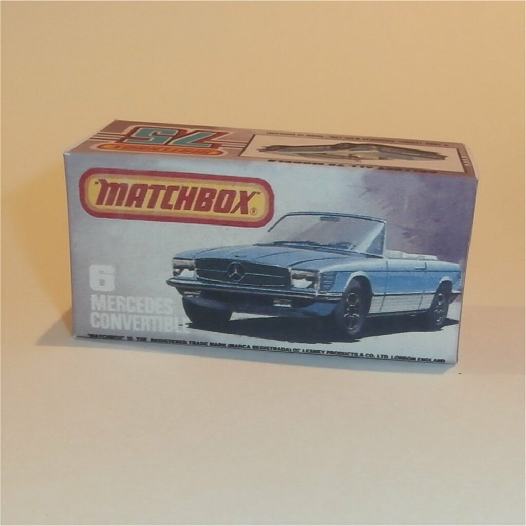 Matchbox Lesney Superfast 6 f3 Mercedes Convertible Repro K style Box